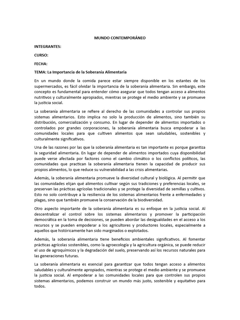 2.1. La Importancia de La Soberanía Alimentaria | PDF | Alimentos | Agricultura