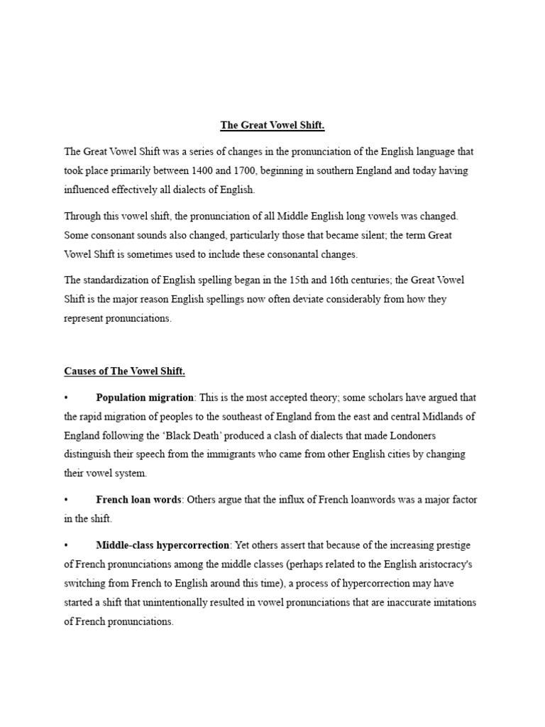 Understanding the Great Vowel Shift | PDF | English Language | Phonetics