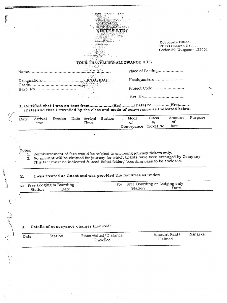 TA Bill Form | PDF