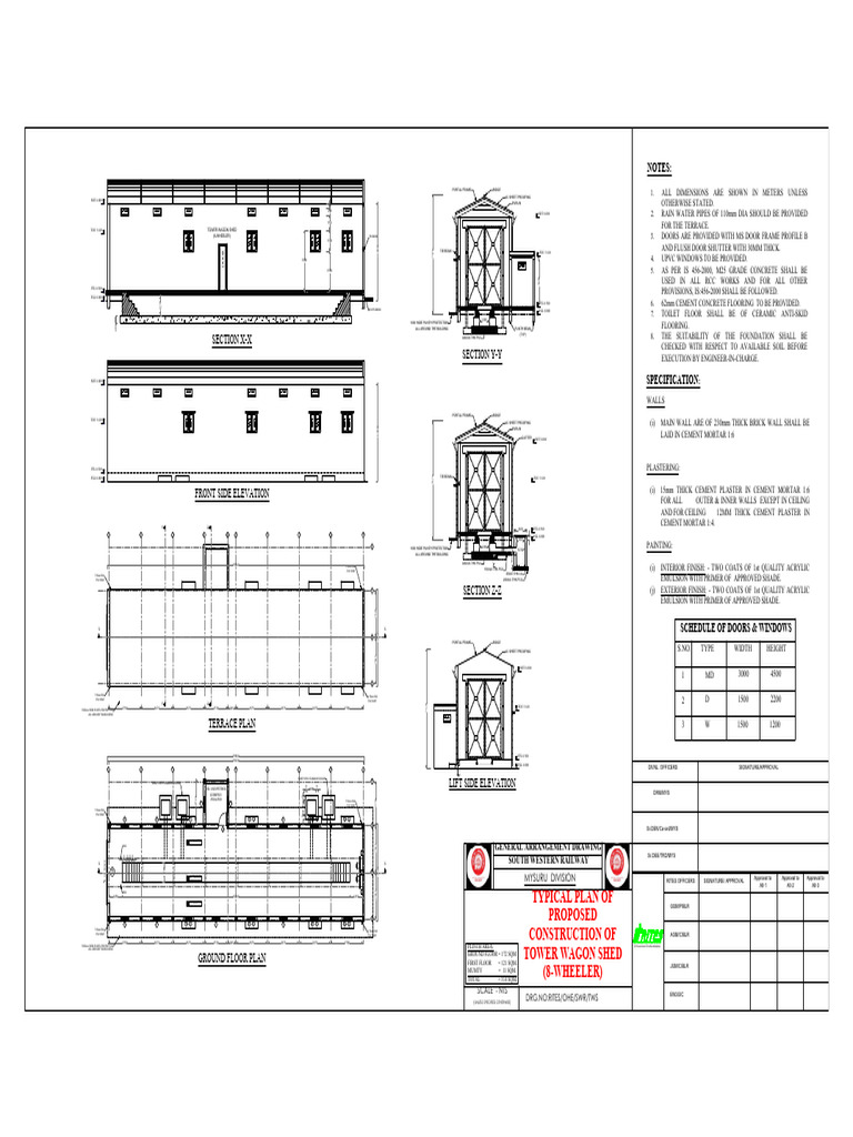 Section X-X Section Y-Y: Typical Plan of Proposed Construction of Tower Wagon Shed (8-WHEELER ...