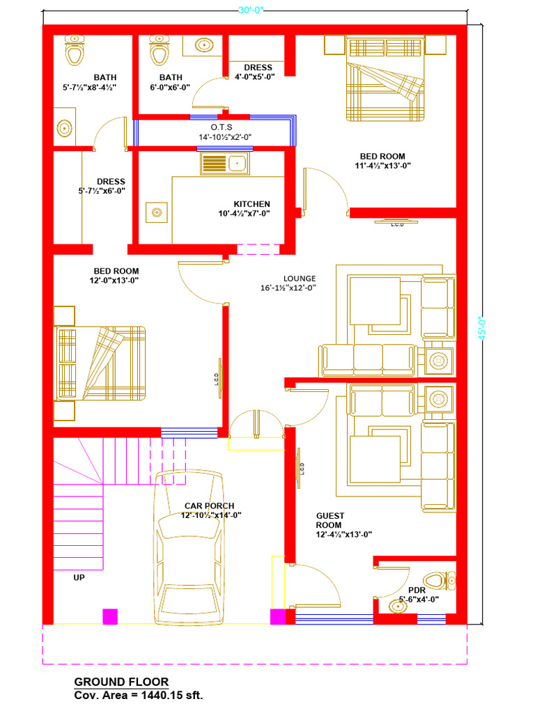 30x45 House Plan with Car Parking | PDF