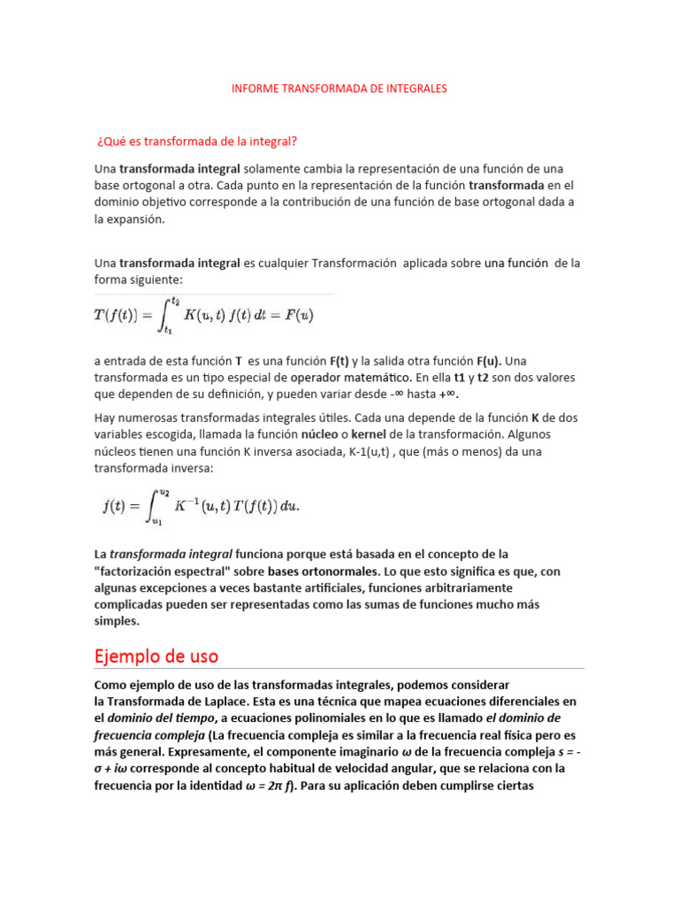 Transformadas Integrales y Laplace | PDF | Matemáticas | Relaciones matematicas