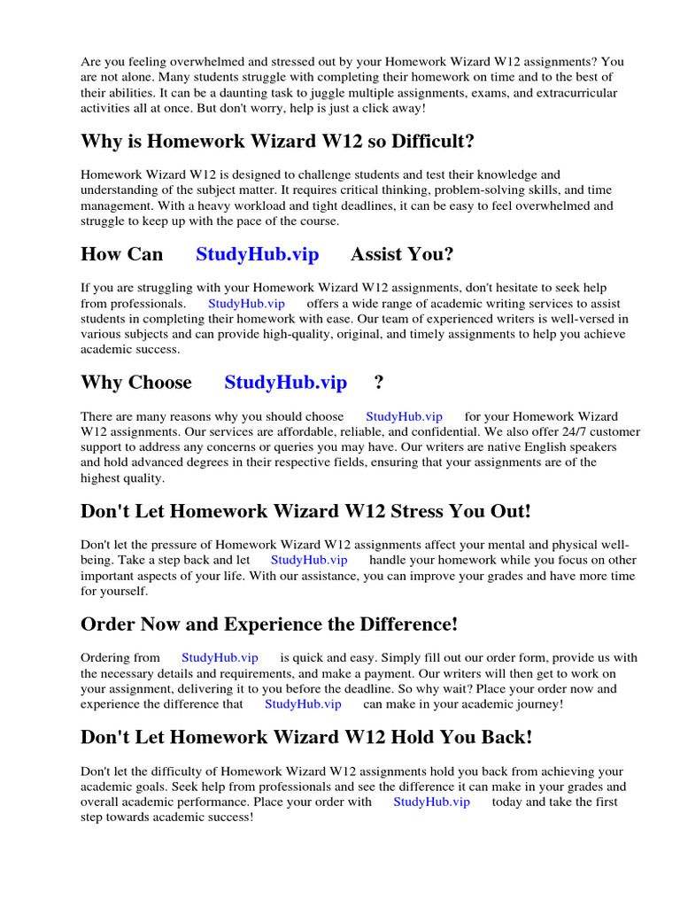 Homework Wizard w12 | PDF | Homework | Behavior Modification