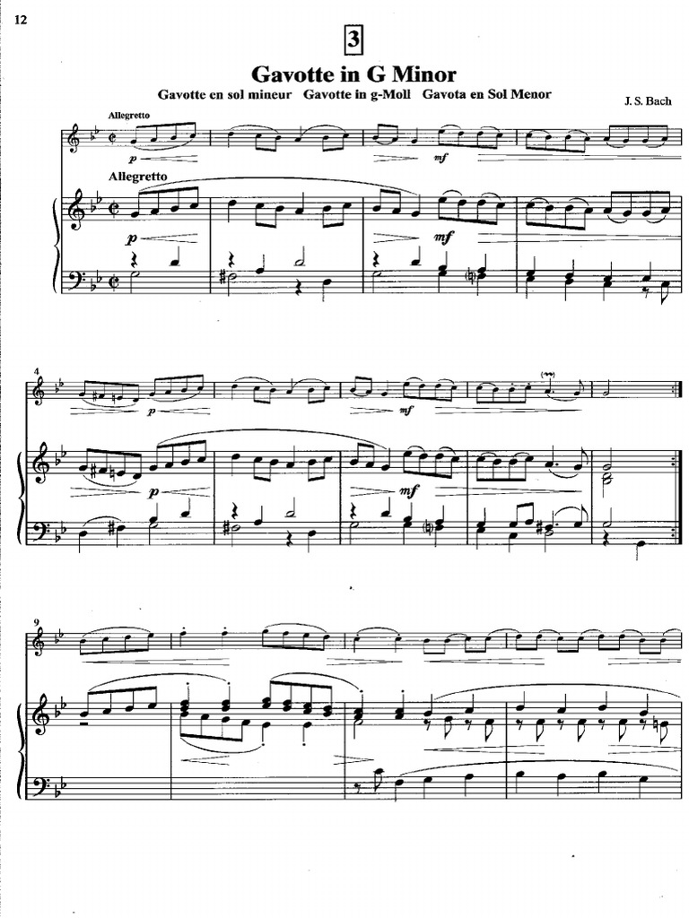 Bach - Gavotte G Minor Piano | PDF