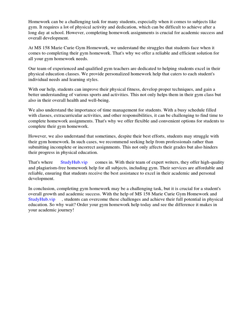 Gym Homework Help for Students | PDF | Homework | Reading Comprehension