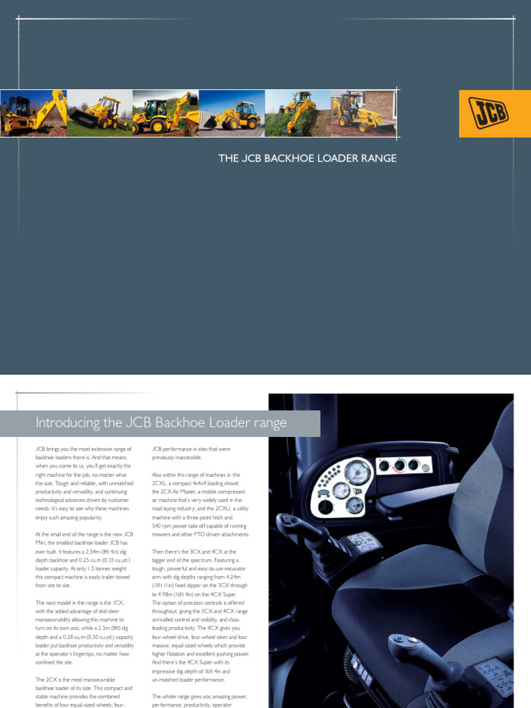 JCB Backhoe Loader Range Overview | PDF | Loader (Equipment) | Heavy ...