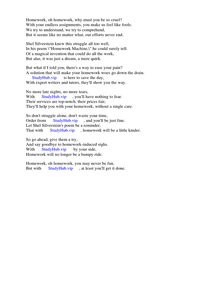 Shel Silverstein Poems Homework Machine | PDF | Poetry | Investing