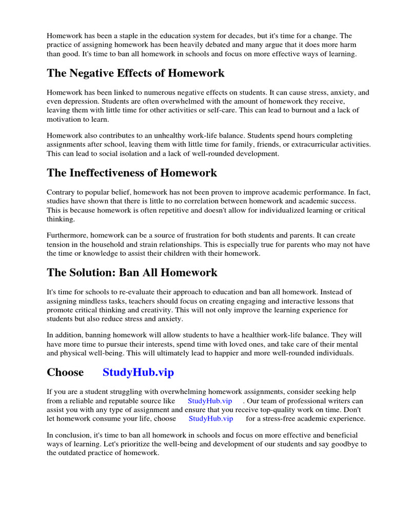 Ban All Homework in Schools | PDF | Homework | Teachers