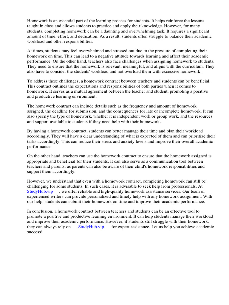 Homework Contract Between Teacher and Student | PDF | Homework | Teachers