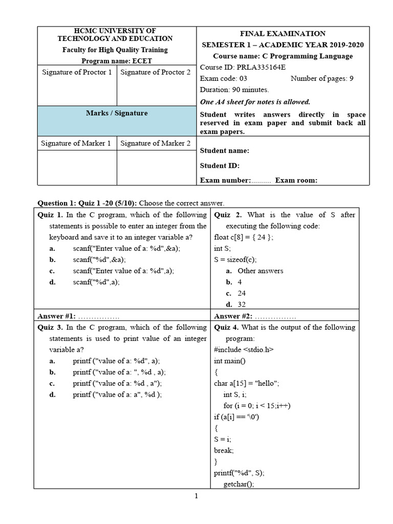 19-20, HK1 - C Programming Language | Download Free PDF | Software Development | Computer ...