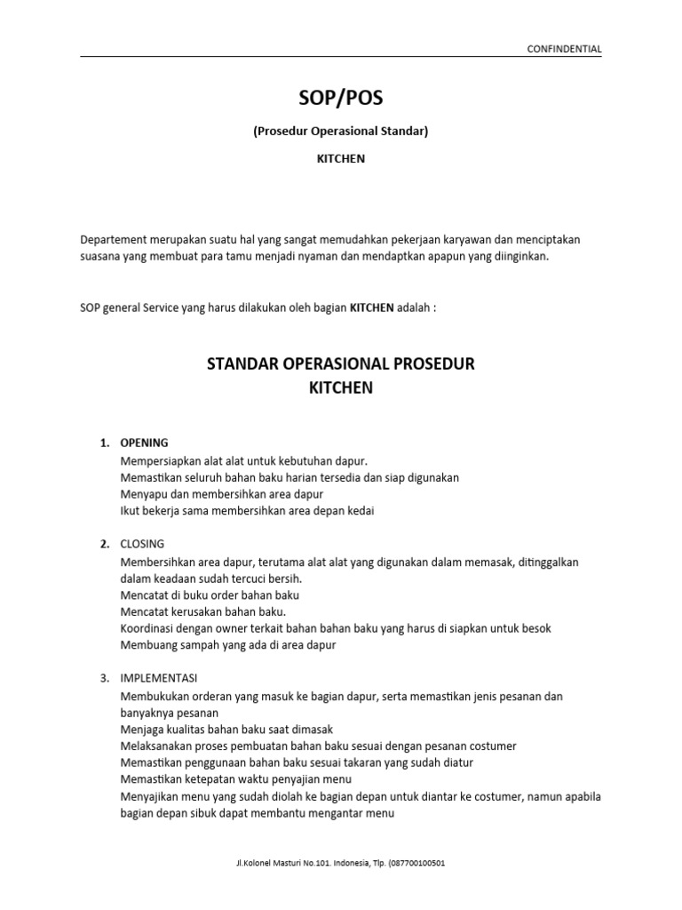 SOP Kitchen | PDF