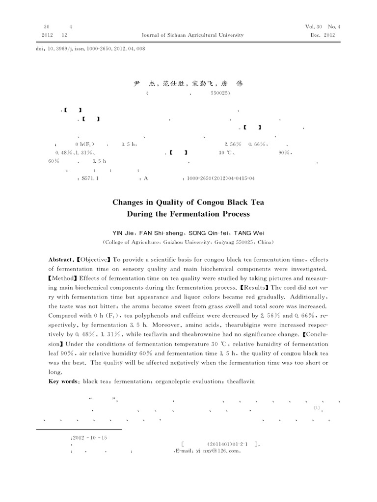 Changes in Quality of Congou Black Tea During The Fermentation Proces | PDF