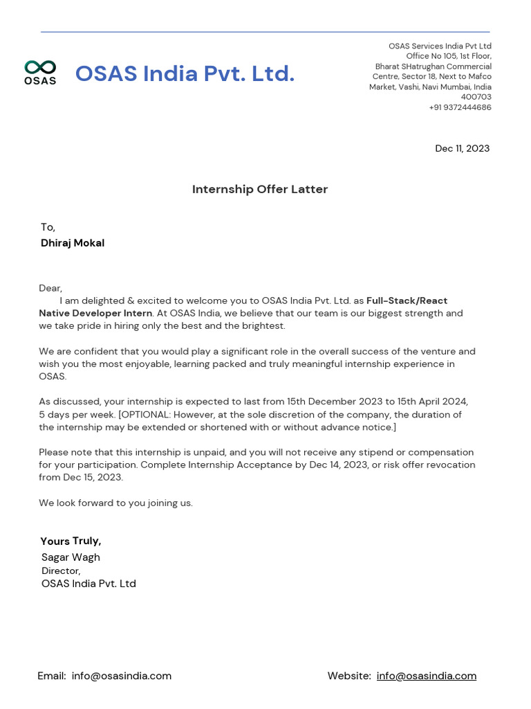 Welcome to OSAS India Internship | PDF