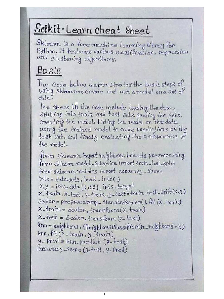 Machine Learning SK Learn Notes ? | PDF