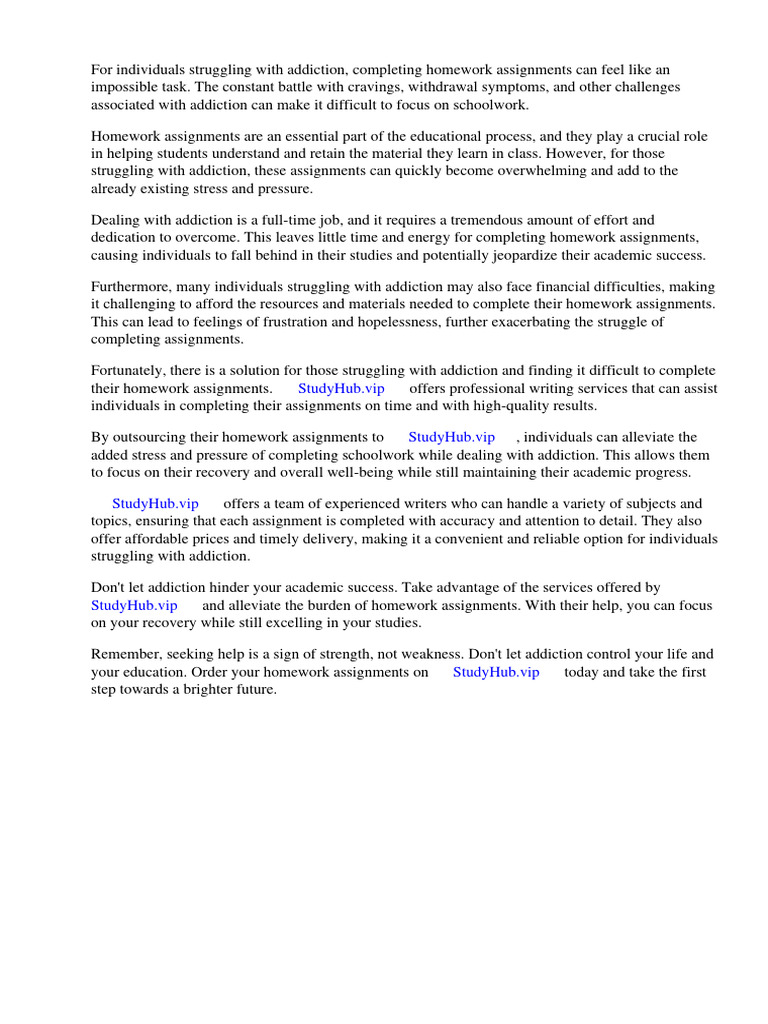 Addiction Homework Assignments | PDF | Substance Abuse | Substance Use ...