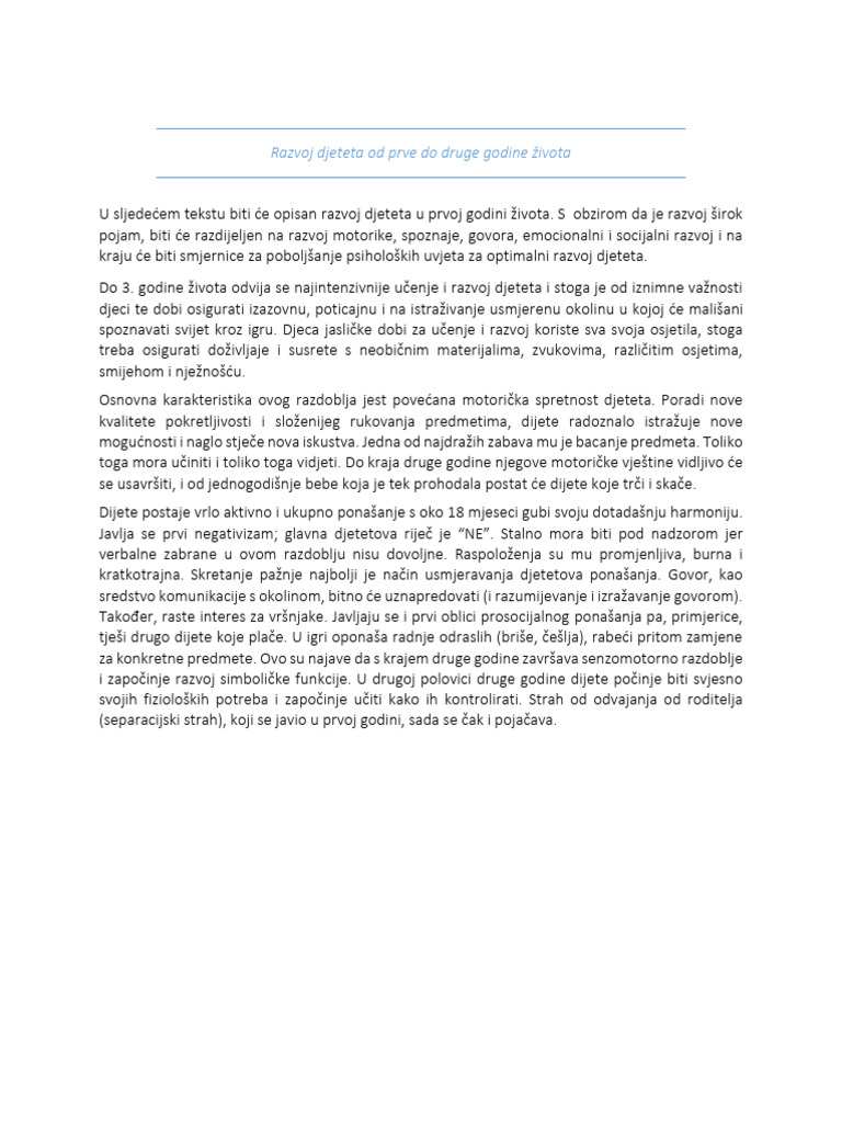 Razvoj Djeteta Od 1. Do 2. Godine | PDF