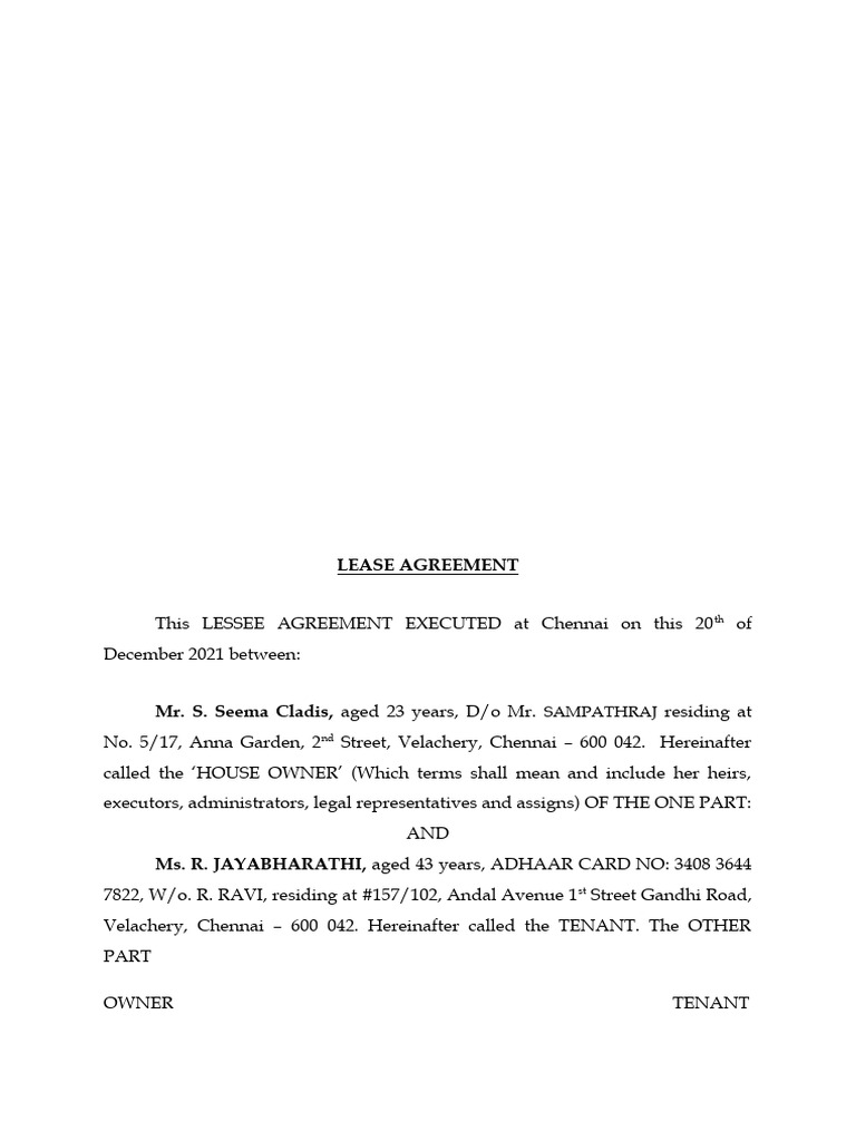 Lease - House - English Jayabharathi | PDF | Lease | Common Law