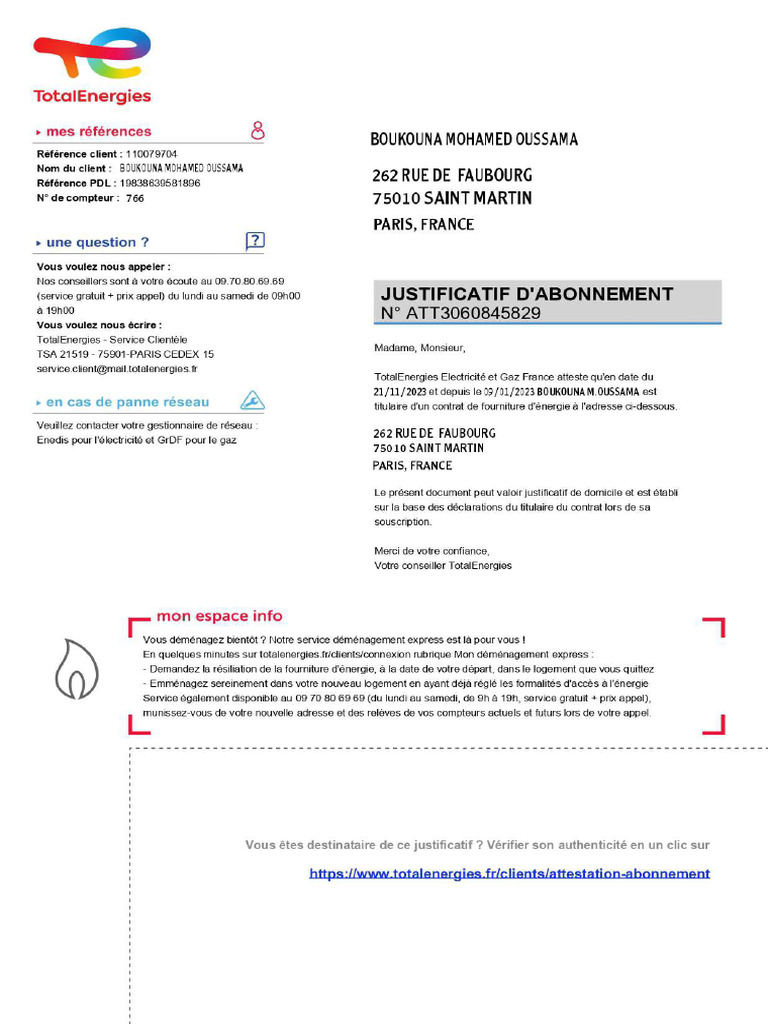 Facture de Gaz Boukouna | PDF