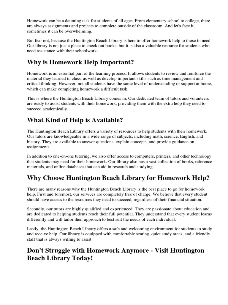 Homework Help at Huntington Beach Library | PDF | Libraries | Homework