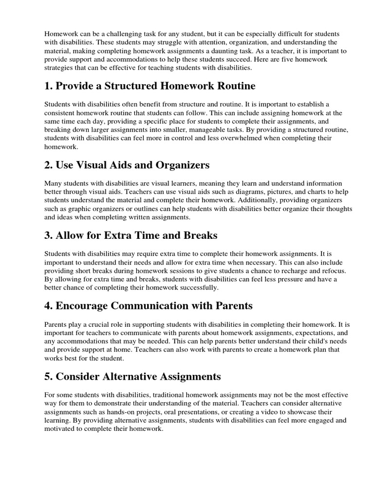 Five Homework Strategies For Teaching Students With Disabilities ...