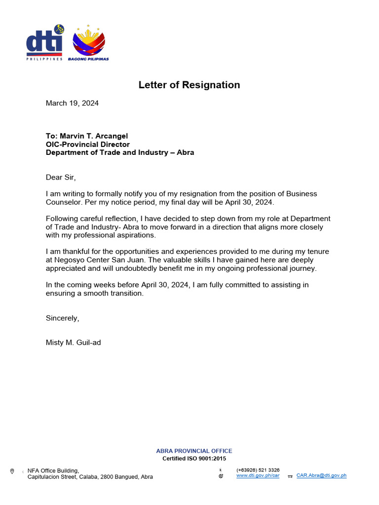 Resignation Letter | PDF | Finance & Money Management