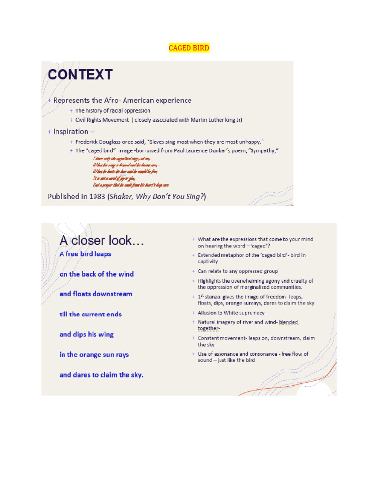 GR 8 CAGED BIRD - LITERARY TECHNIQUES | PDF | Poetry