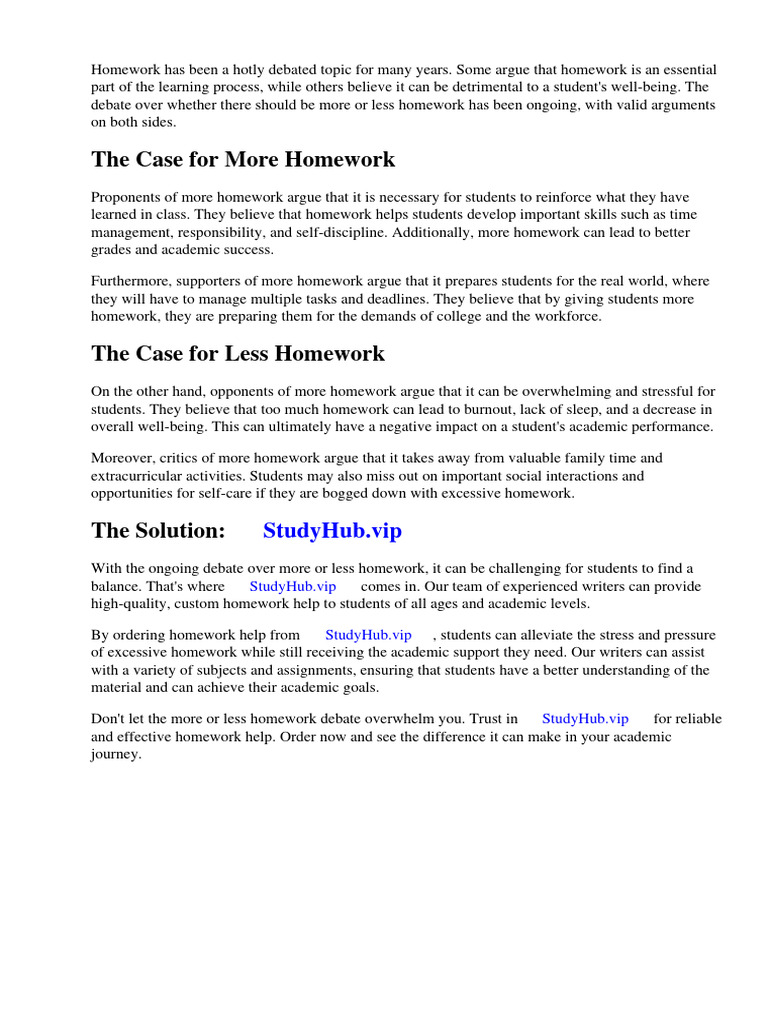 More or Less Homework Debate | PDF | Homework | Teachers
