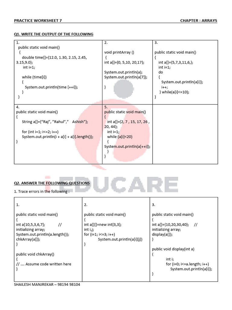 Practice Worksheet 7 | PDF | Computer Programming | Software Engineering