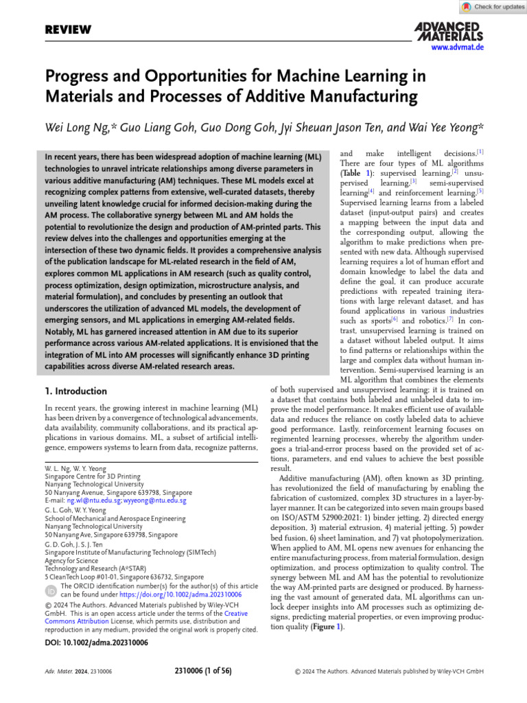 Advanced Materials - 2024 - NG - Progress and Opportunities For Machine Learning in Materials ...