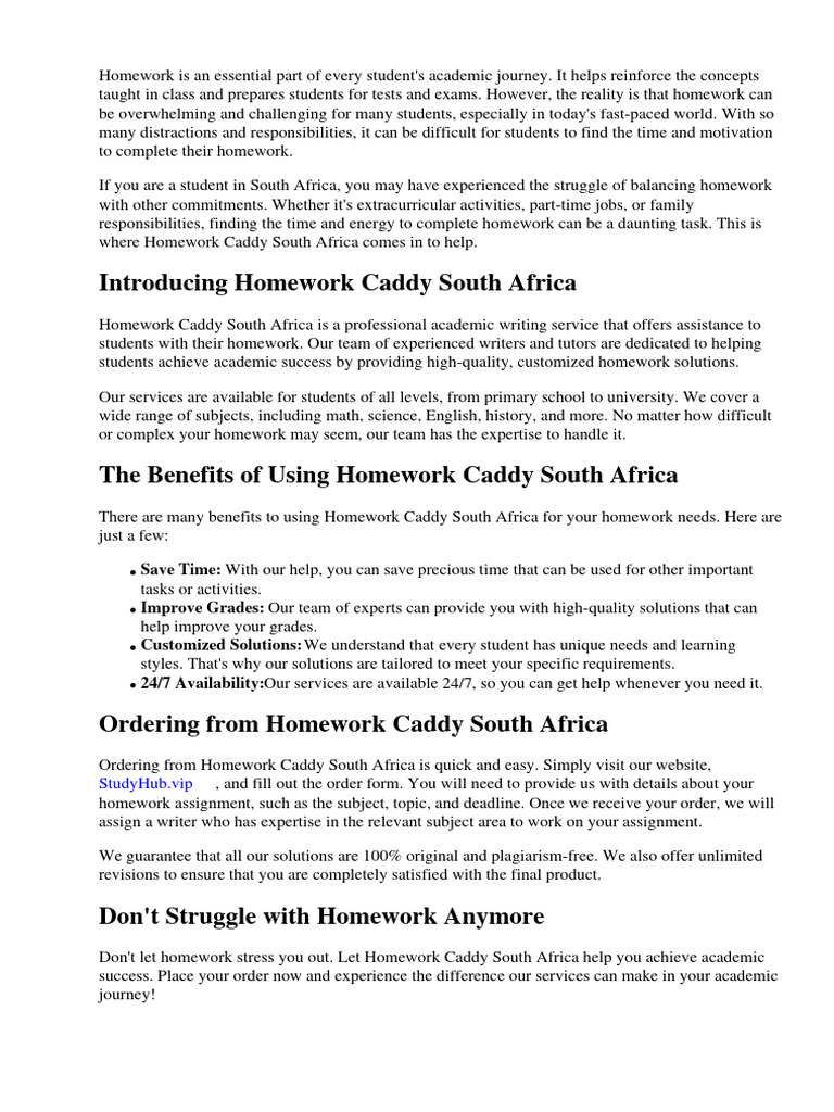Homework Caddy South Africa | PDF | Homework | Expert