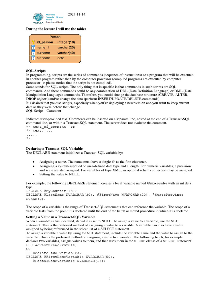 Scripts Procedures Functions2023 11 14 | PDF | Parameter (Computer Programming) | Sql