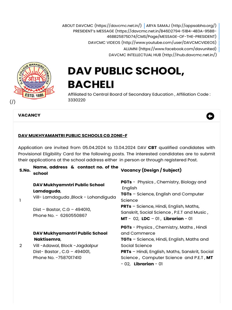 D.A.V. Public School, Bacheli | PDF | Science