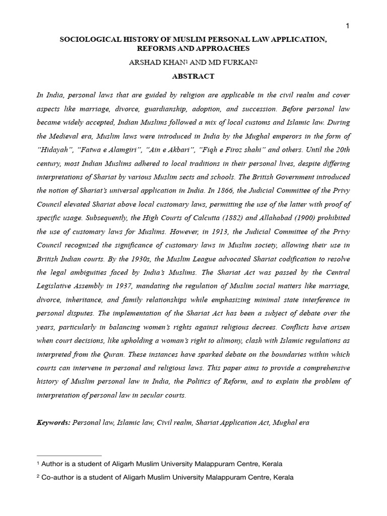 History of Muslim Personal Law | PDF | Sharia | Constitution