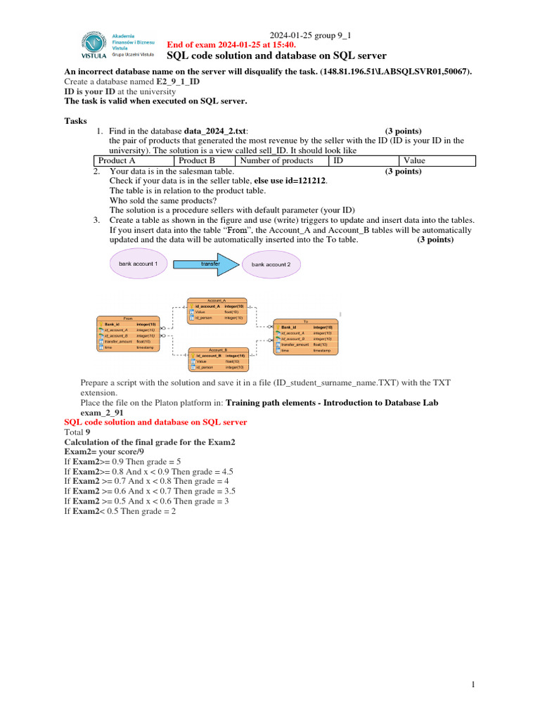 Exam2024 01 25 9 1 | PDF | Microsoft Sql Server | Databases