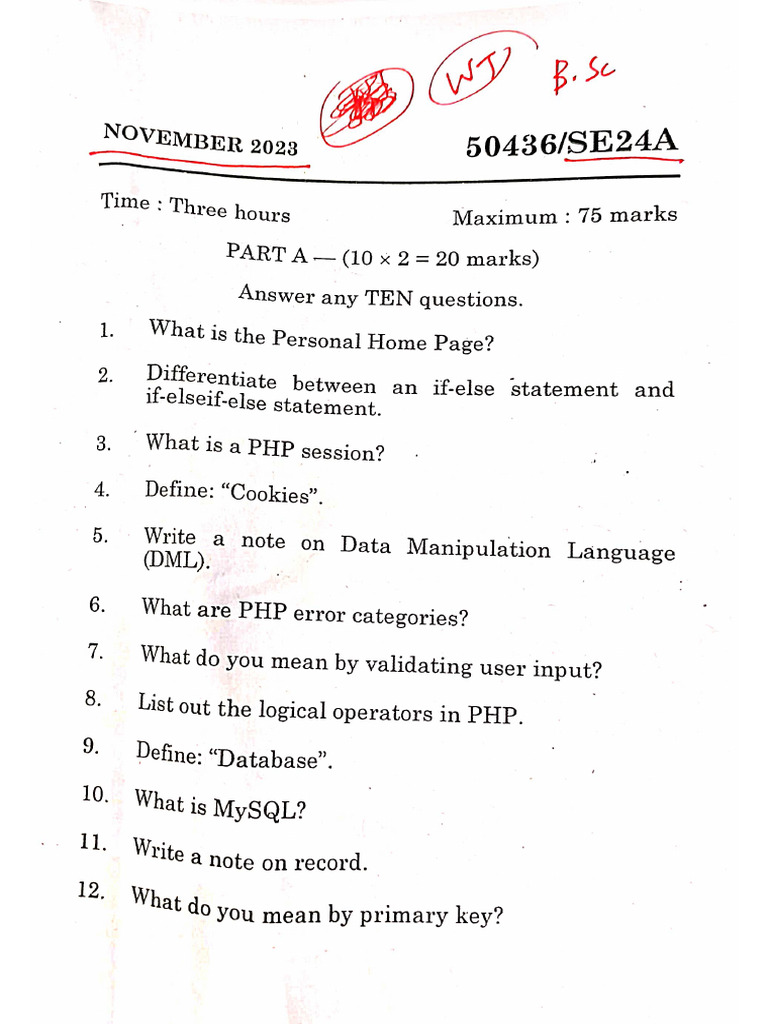 PHP-Previous Year QP | PDF