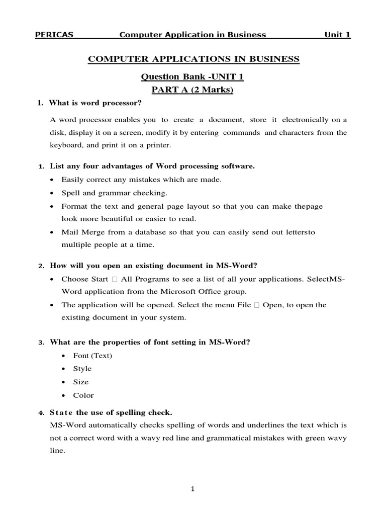 Unit-1 QB | PDF | Microsoft Excel | Microsoft Word
