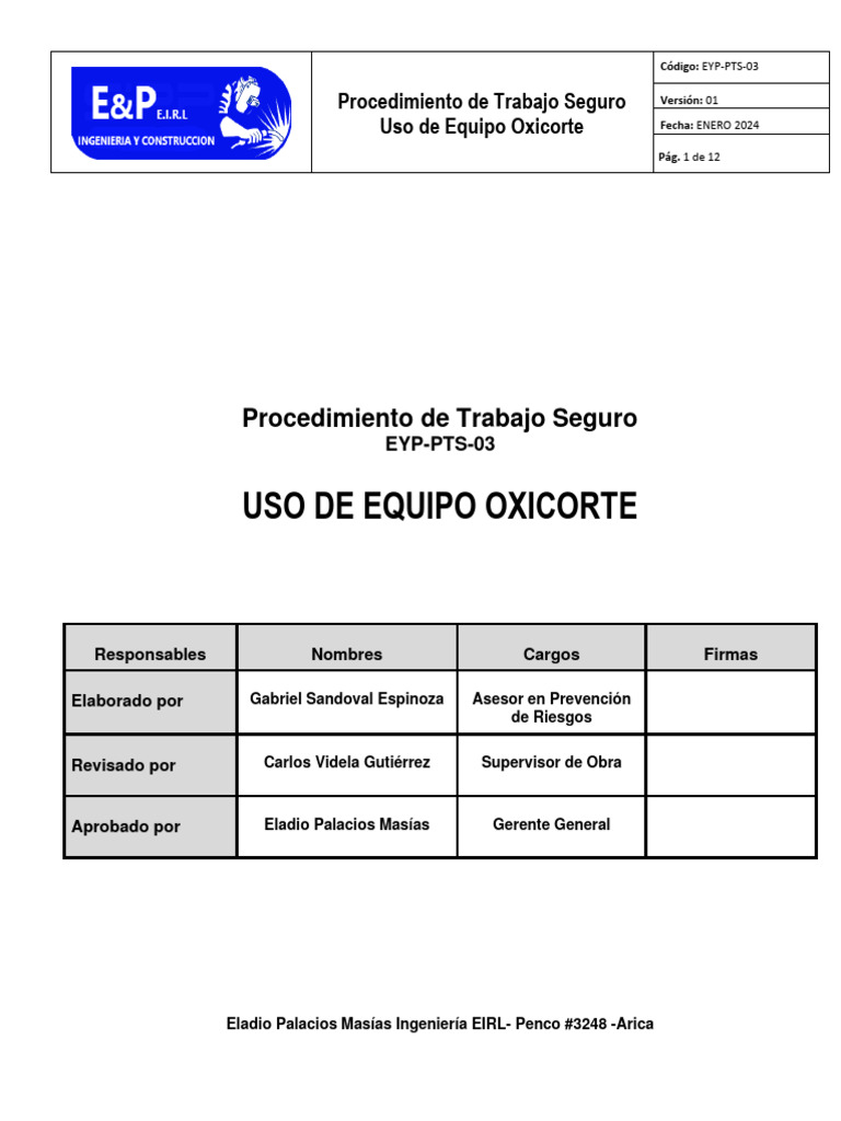 Eyp-P-Opr-03 - Uso de Equipo Oxicorte | PDF | Gases | Materiales