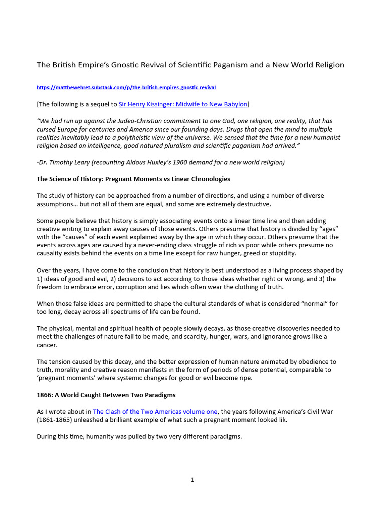 The British Empire's Gnostic Revival of Scientific Paganism and A New ...