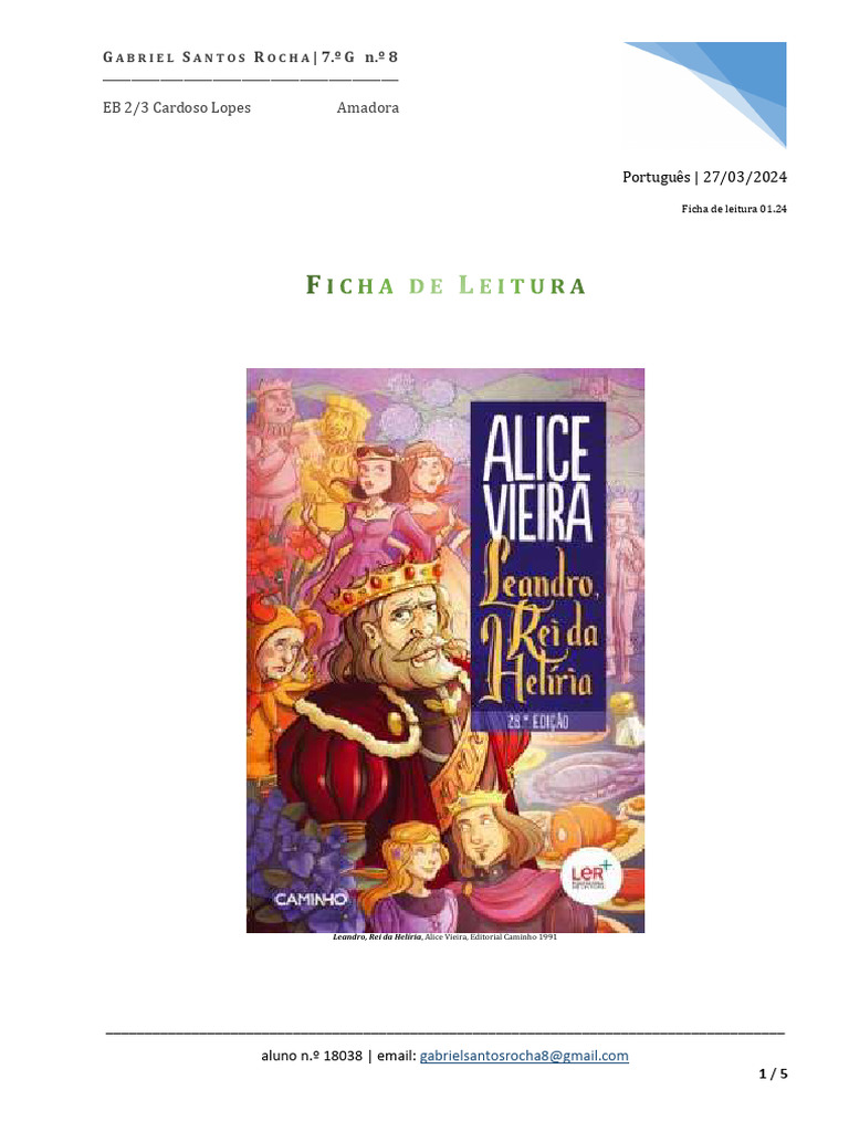 Ficha de Leitura Leandro Rei Da Helíria | PDF | Amor | Tempo