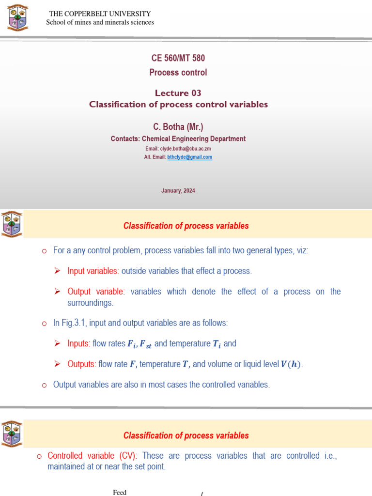 Process Control-Lecture 03 | PDF | Mill (Grinding) | Chemical Reactor