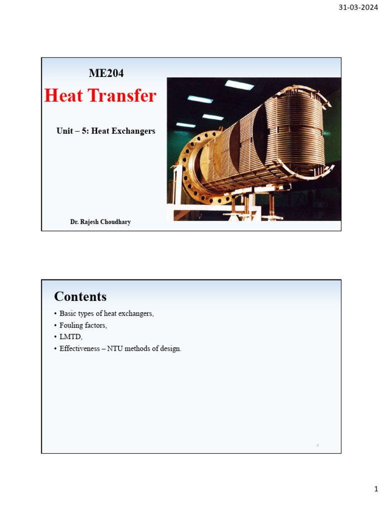 Heat Exchanger (Notes) | PDF | Heat Exchanger | Heat Transfer