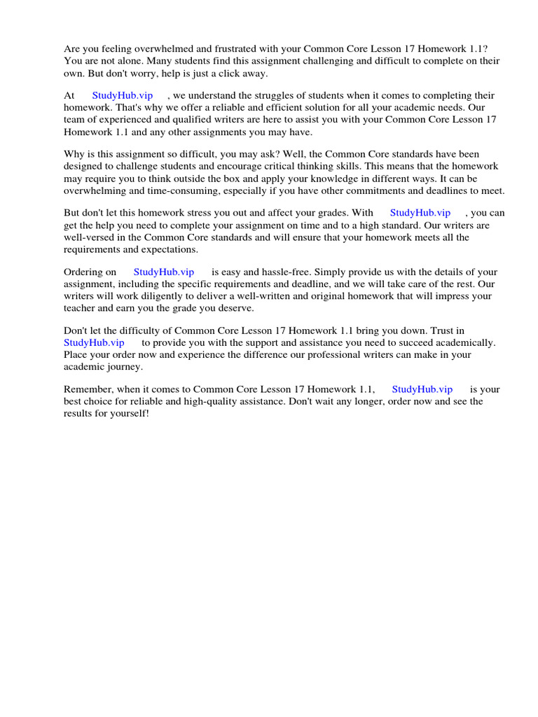Common Core Lesson 17 Homework 1.1 | PDF | Mathematics | Worksheet