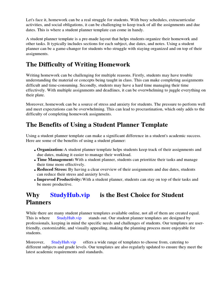 Homework Student Planner Template | PDF | Page Layout | Homework