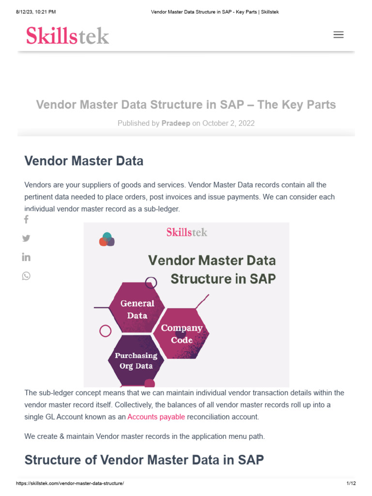 SAP Vendor Master Data Guide | PDF | Accounts Payable | Invoice