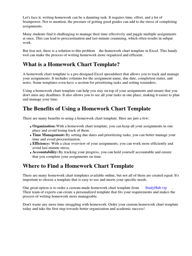 Homework Chart Template Excel | PDF | Homework | Chart