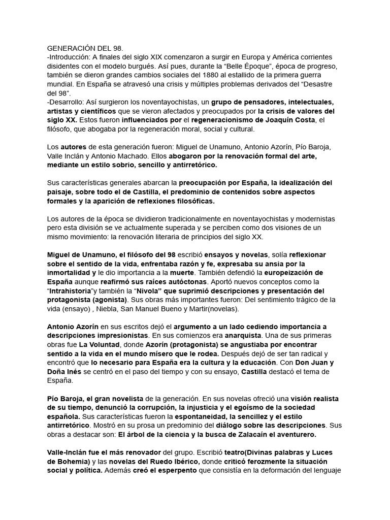 La Generación del 98 en España | PDF