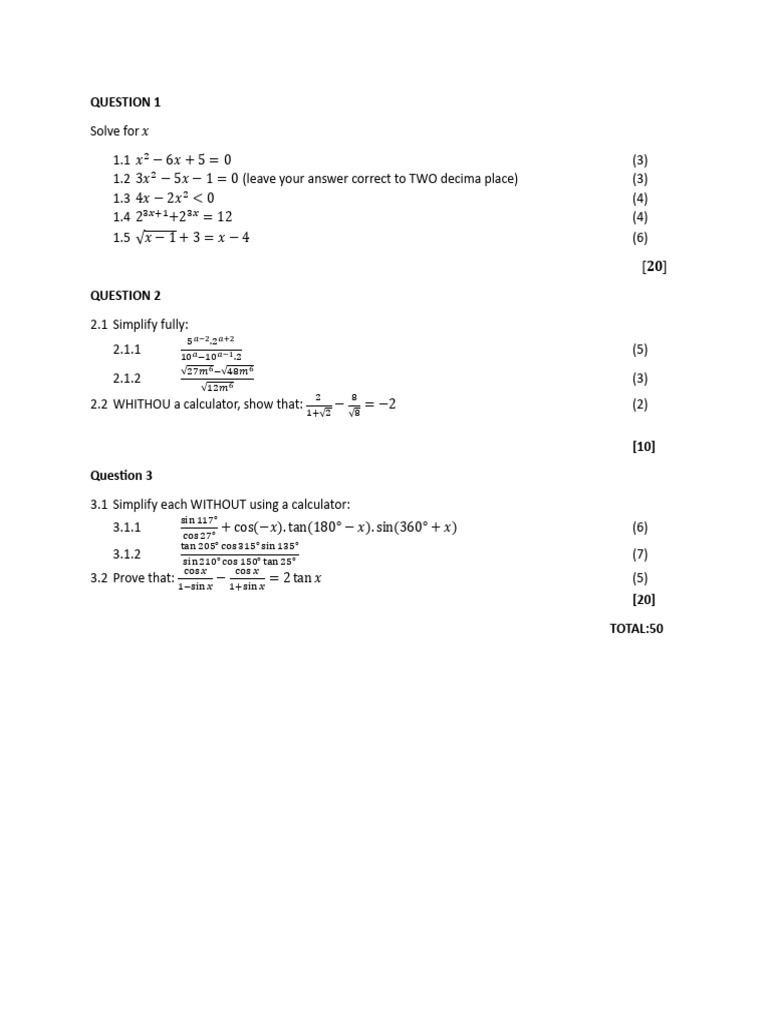 Algebra and Trigonometry Problems | PDF