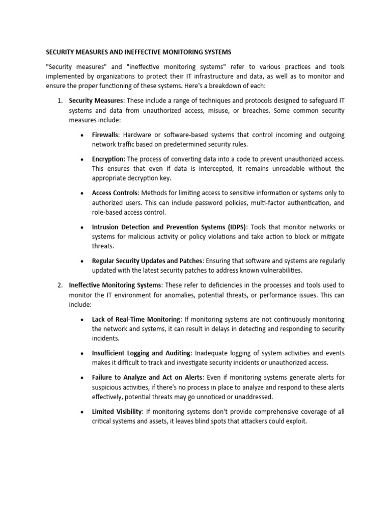 Security Measures and Ineffective Monitoring Systems | PDF | Security ...