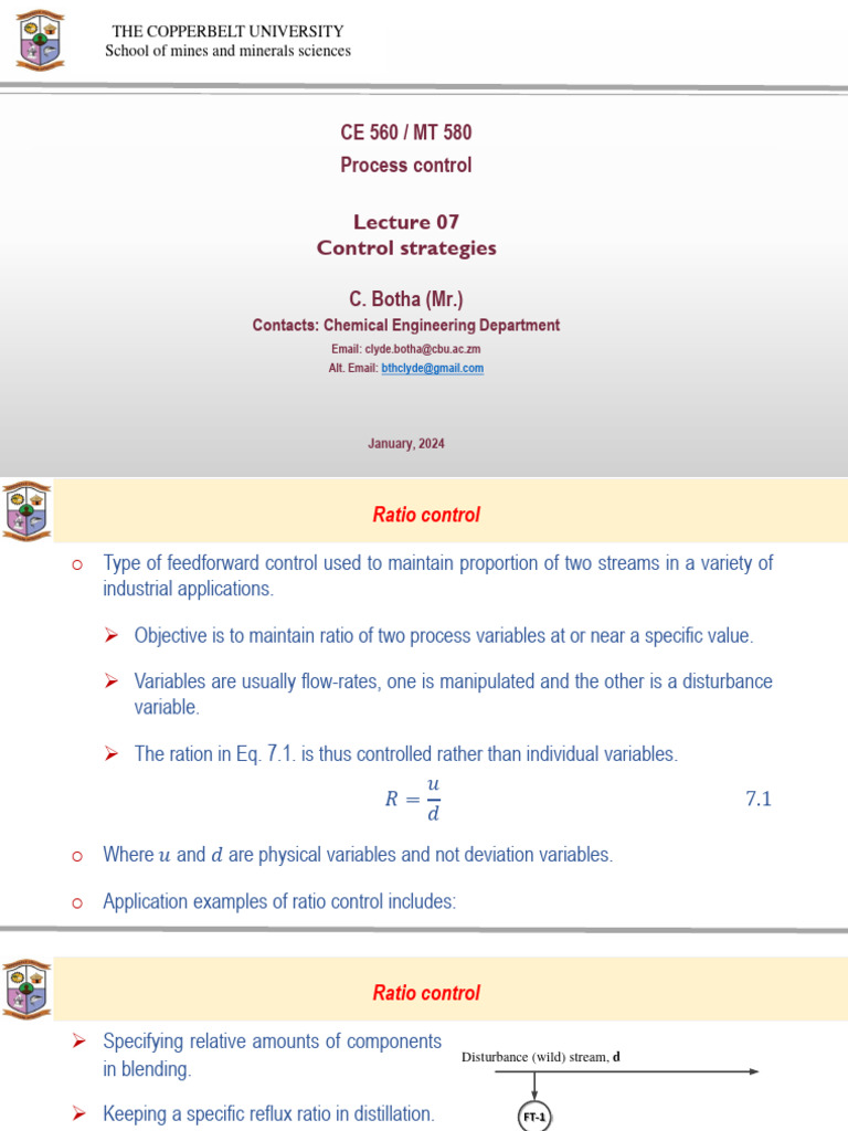 Process Control-Lecture 07 | PDF | Ratio | Stoichiometry