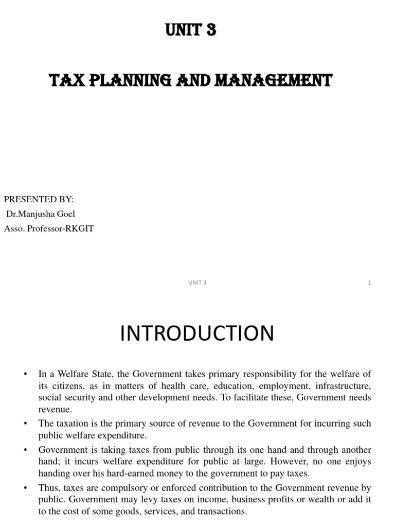 Tax Unit 3 (Introduction To Tax) | PDF | Taxes | Income Tax